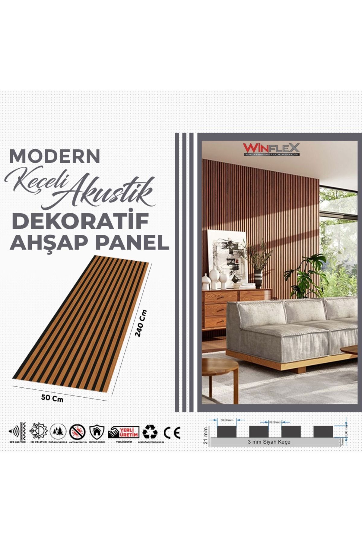 WİNFLEX KEÇELİ DEKORATİF AKUSTİK AHŞAP PANEL – BAMBU RENK 50X240CM ...