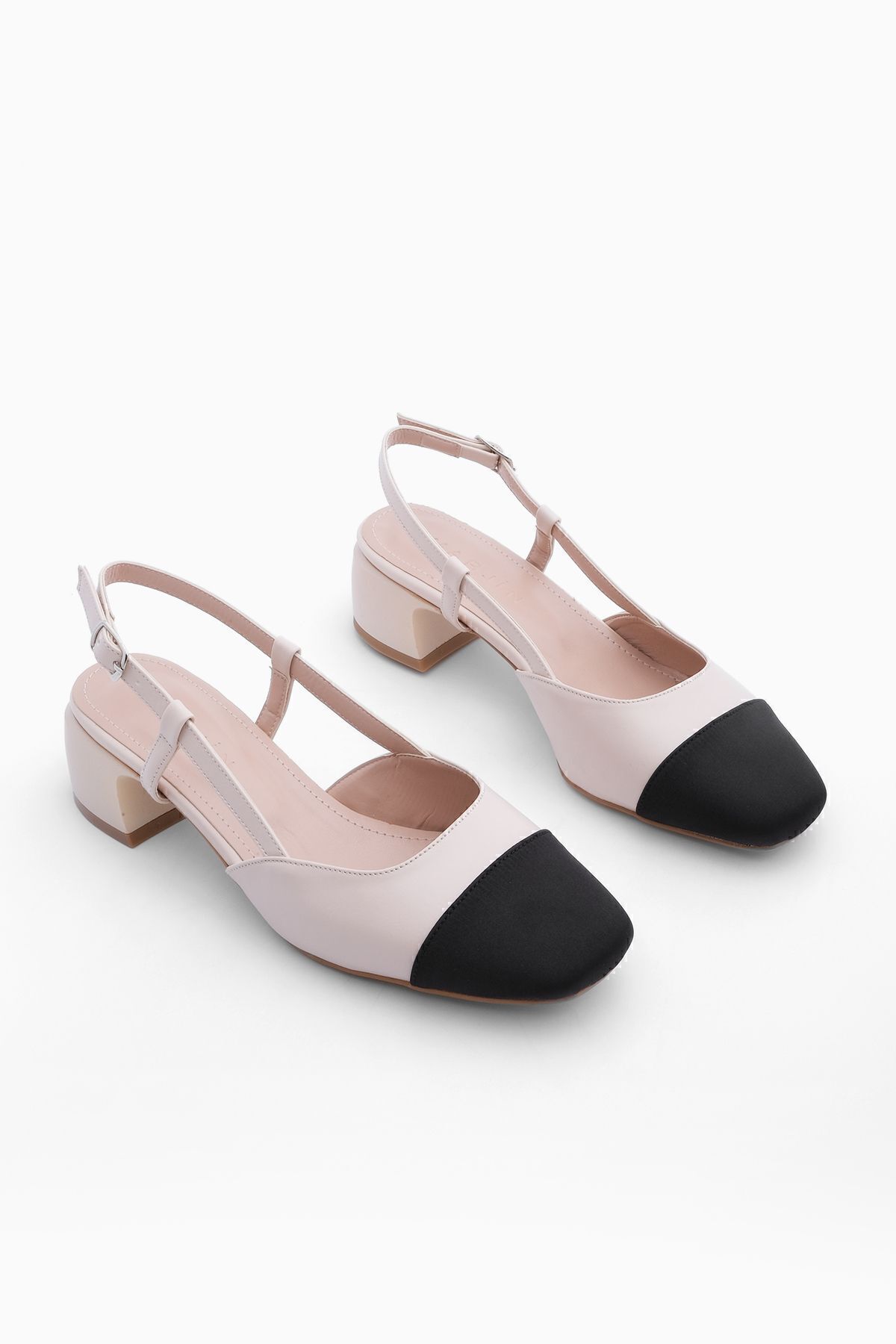 Marjin Kadın Baretli Kare Burunlu Arkası Açık Kısa Blok Topuklu Mary ...