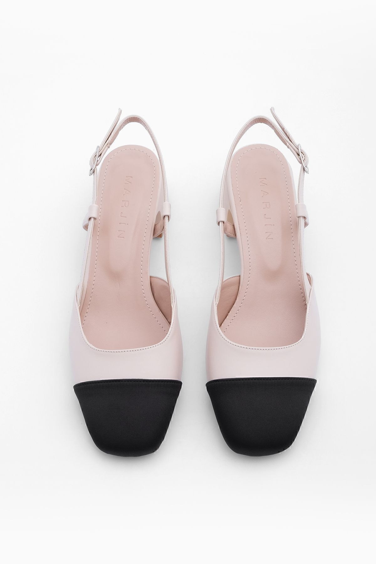 Marjin Kadın Baretli Kare Burunlu Arkası Açık Kısa Blok Topuklu Mary ...