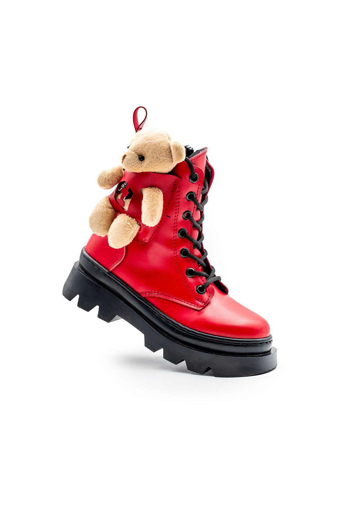 fiko Red Winter Furry Lined Boots - Water Resistant, Lace-Up and Teddy ...