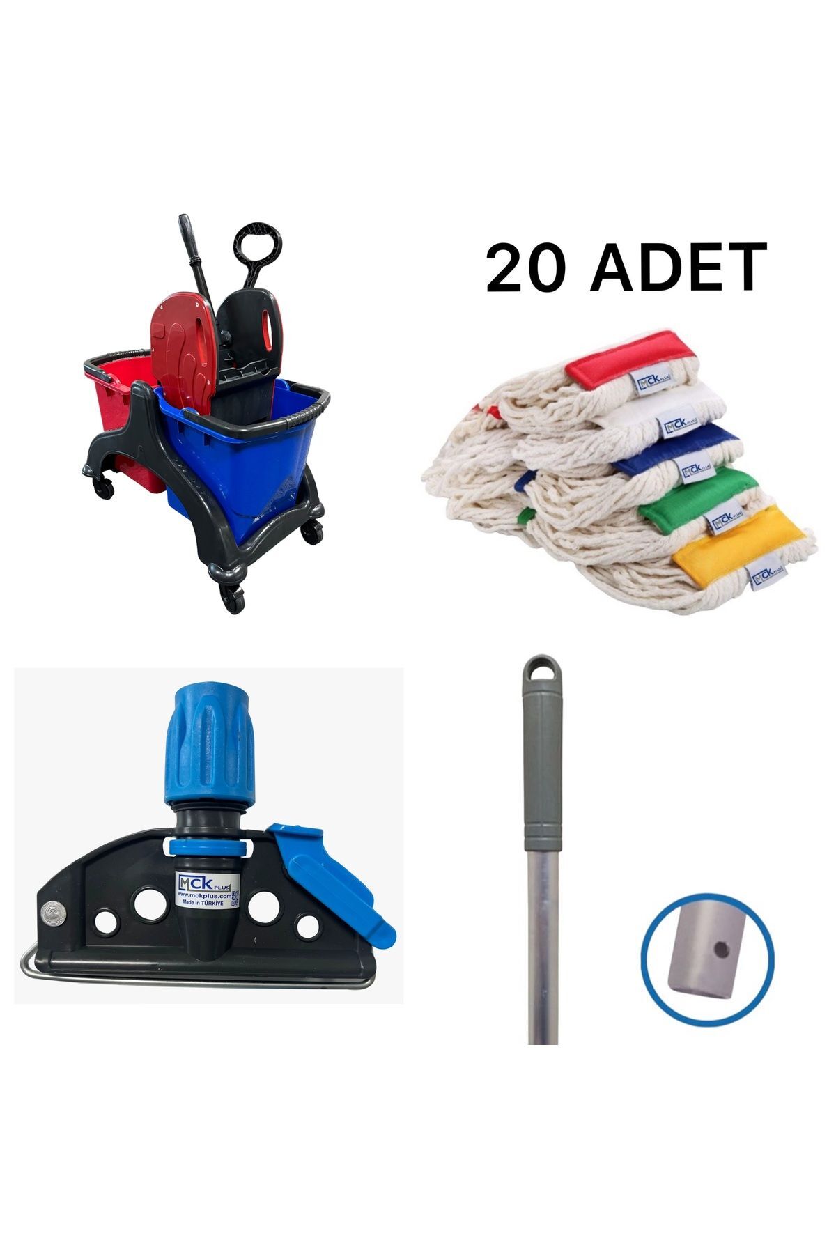 MCK Plus Çift Kovalı Plastik Temizlik Arabası Paspas Arabası Islak Mop ...