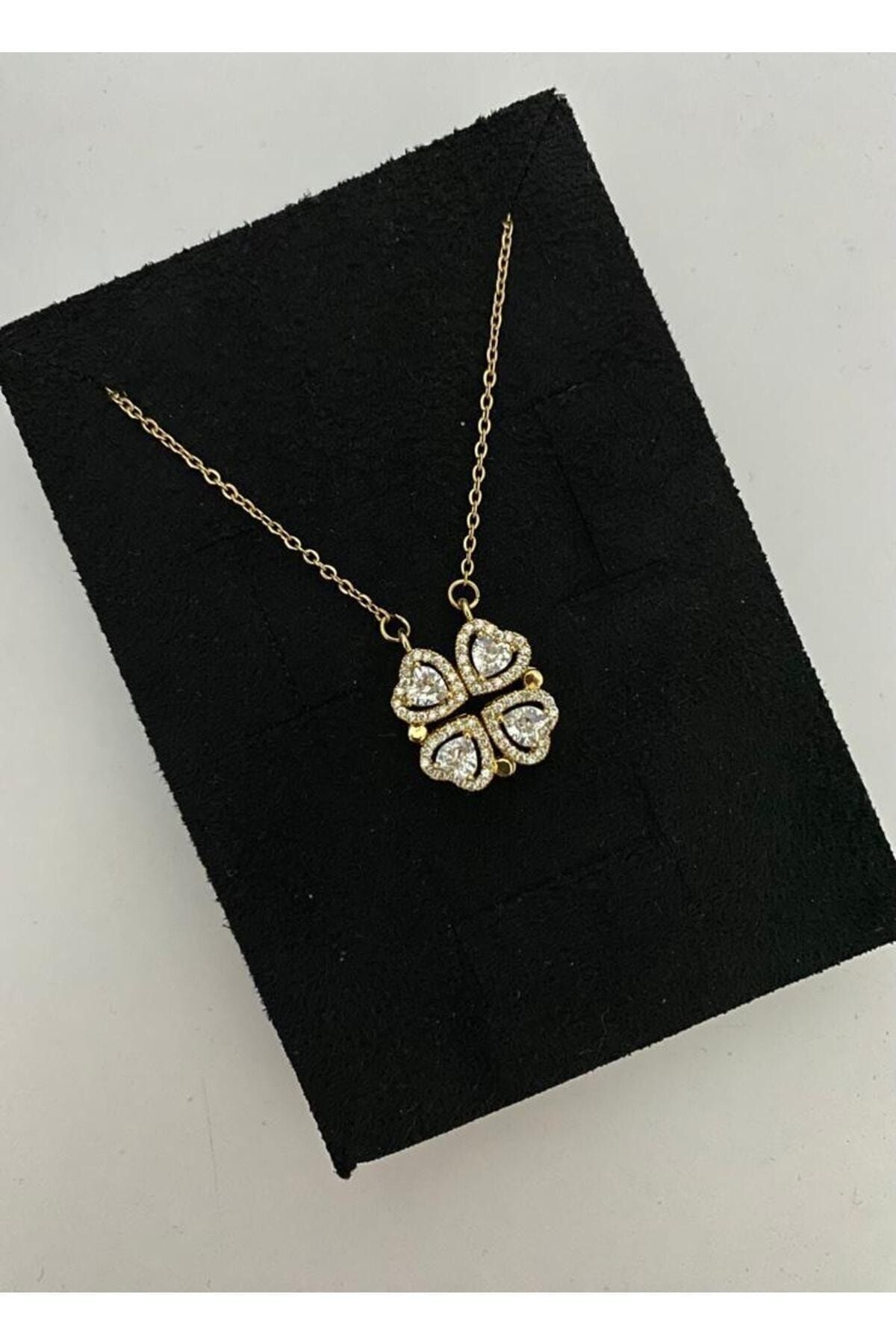 RF Jewelry Mıknatıslı Açılan Gold Kalp Yonca Çelik Kolye Fiyatı ...