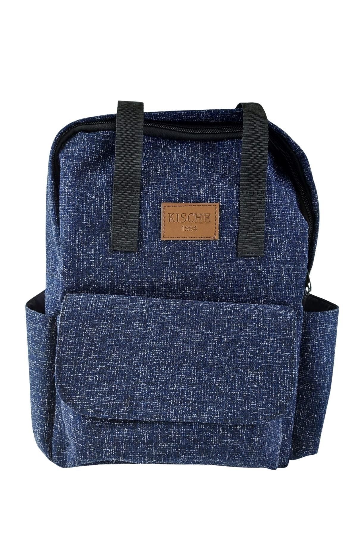 KISCHE Su Geçirmez Kalın Yumuşak Kırcıllı Kumaş Lacivert Okul Sırt ...