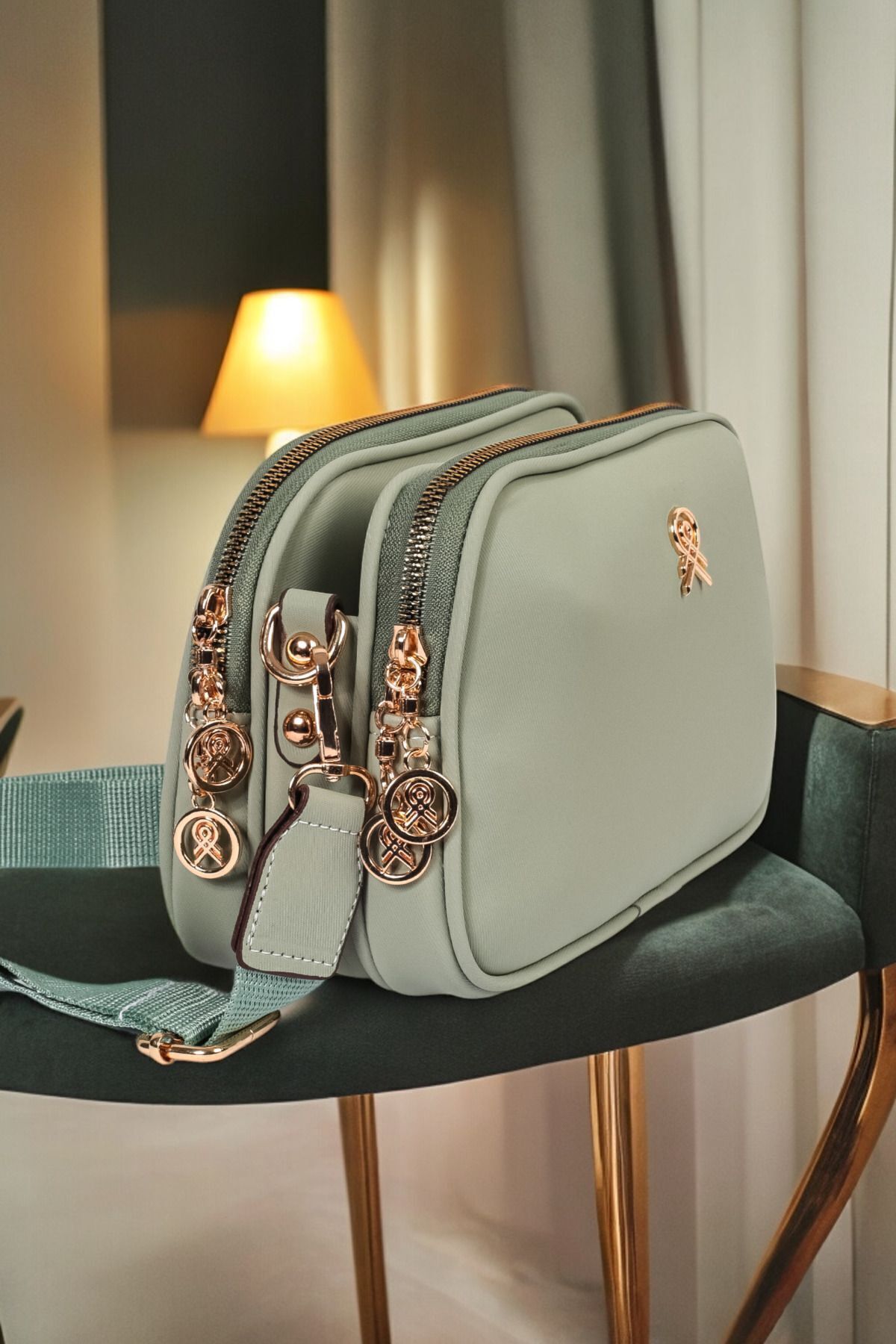 Les Crioch Kadın Mint Yeşil 3 Bölmeli Buzzy Saten Deri Ayarlanabilir ...