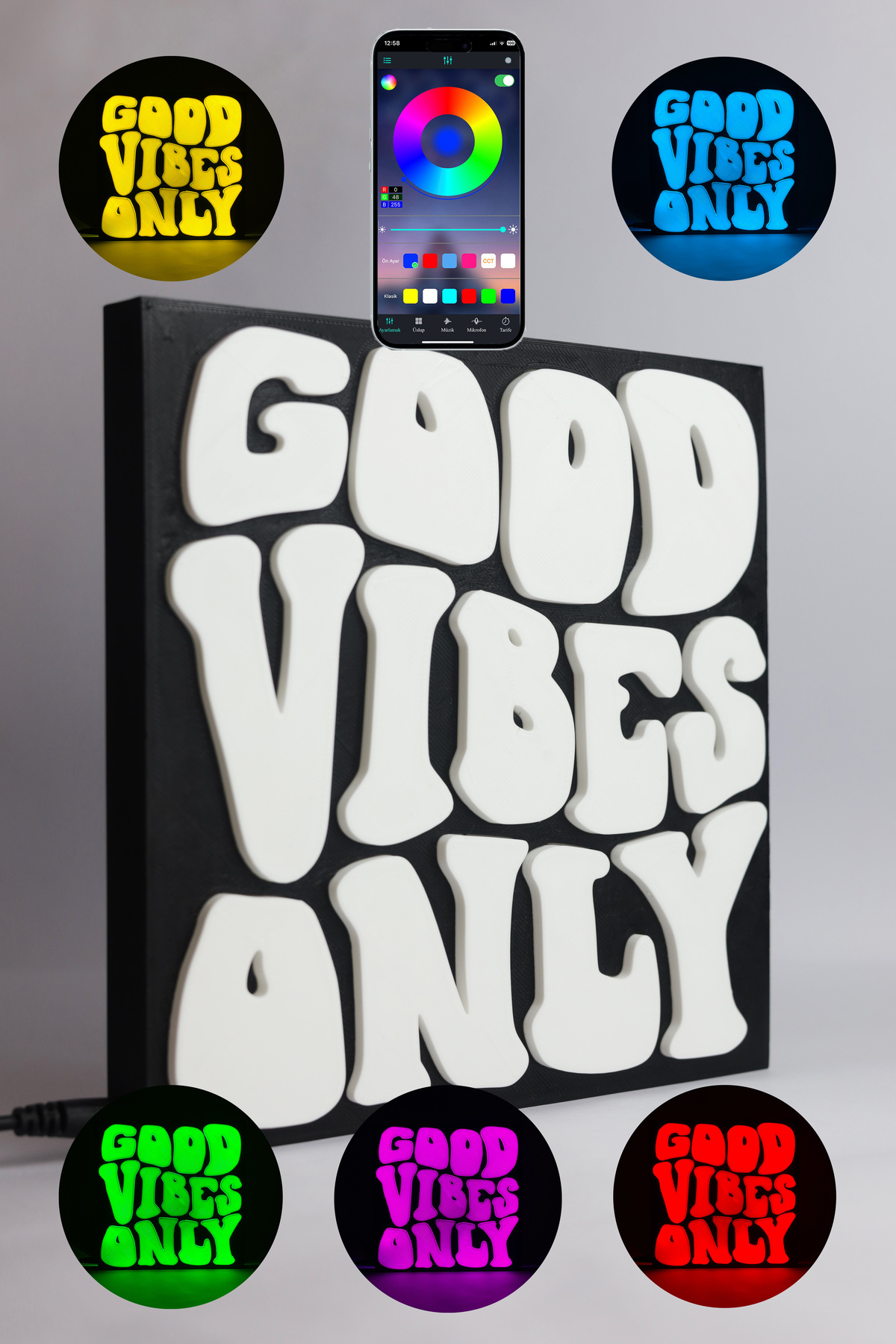 domini Good Vibes Only - RGB Led Işıklı 3 Boyutlu Tabela - 20cm x 20cm ...
