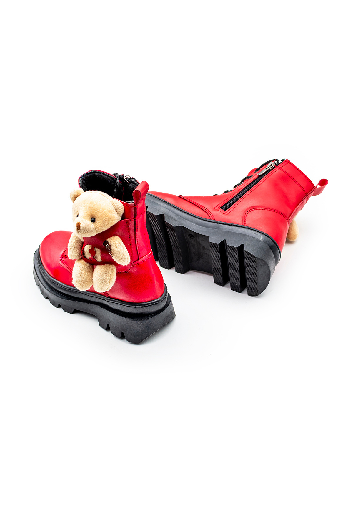 fiko Red Winter Furry Lined Boots - Water Resistant, Lace-Up and Teddy ...