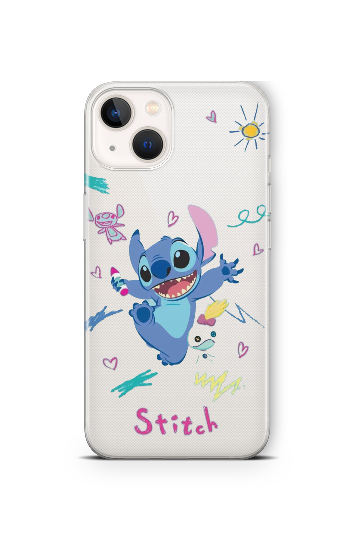 Space Star iPhone 13 Mini Uyumlu Stitch Tasarım Baskılı Şeffaf Kılıf ...