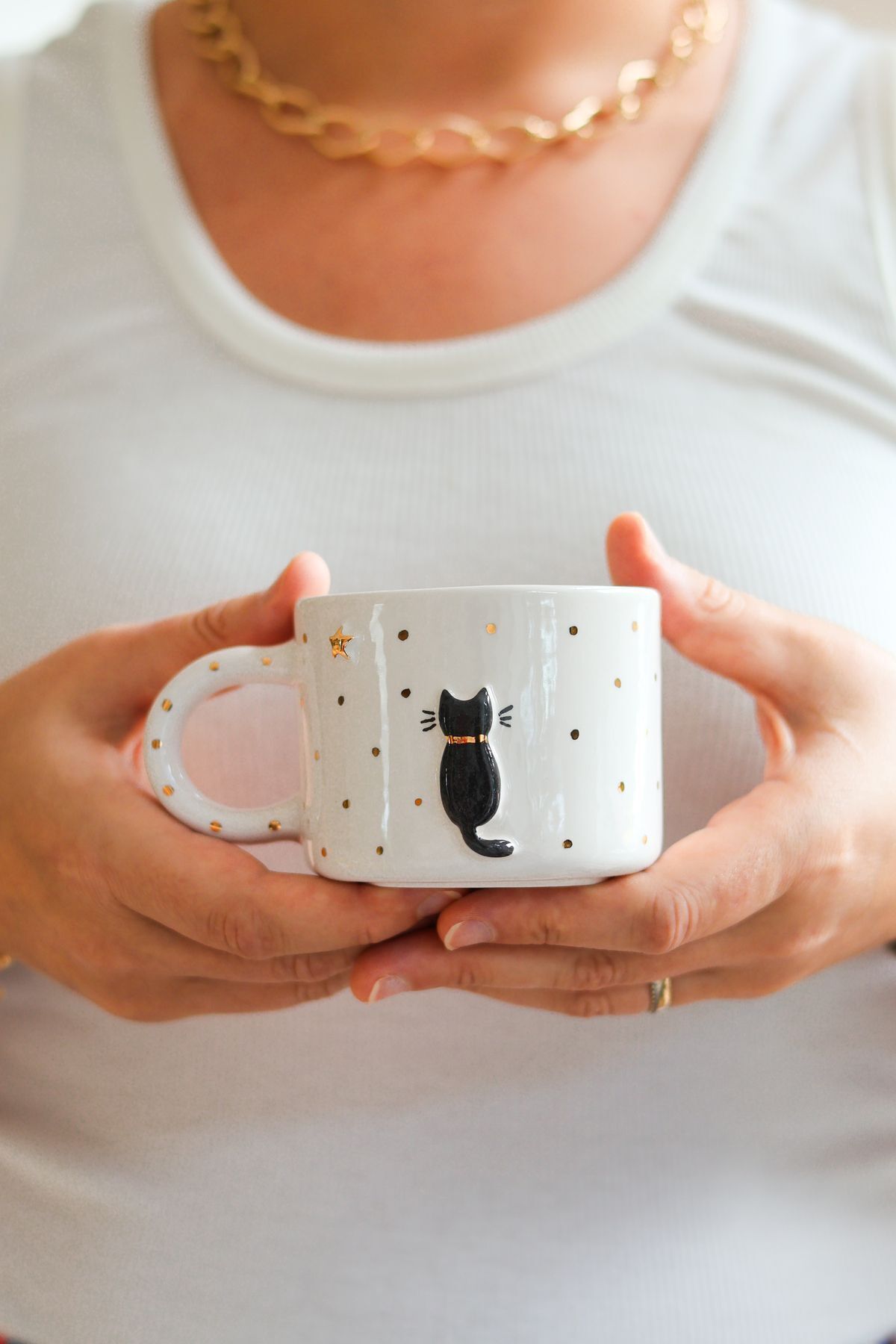 Özce Art Ceramic Atelier Cat Serisi Kedi Desenli Altın Detaylı Handmade ...