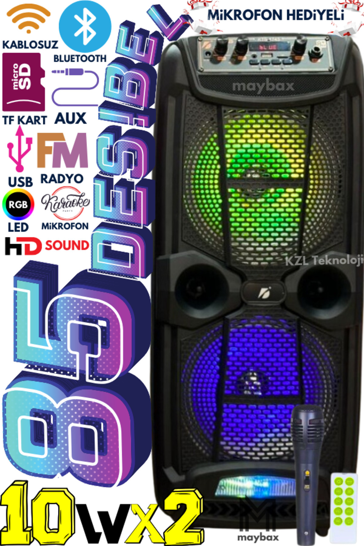 Maybax Mikrofonlu Bluetooth Hoparlör 8x2 Toplantı Parti Eğlence Led ...