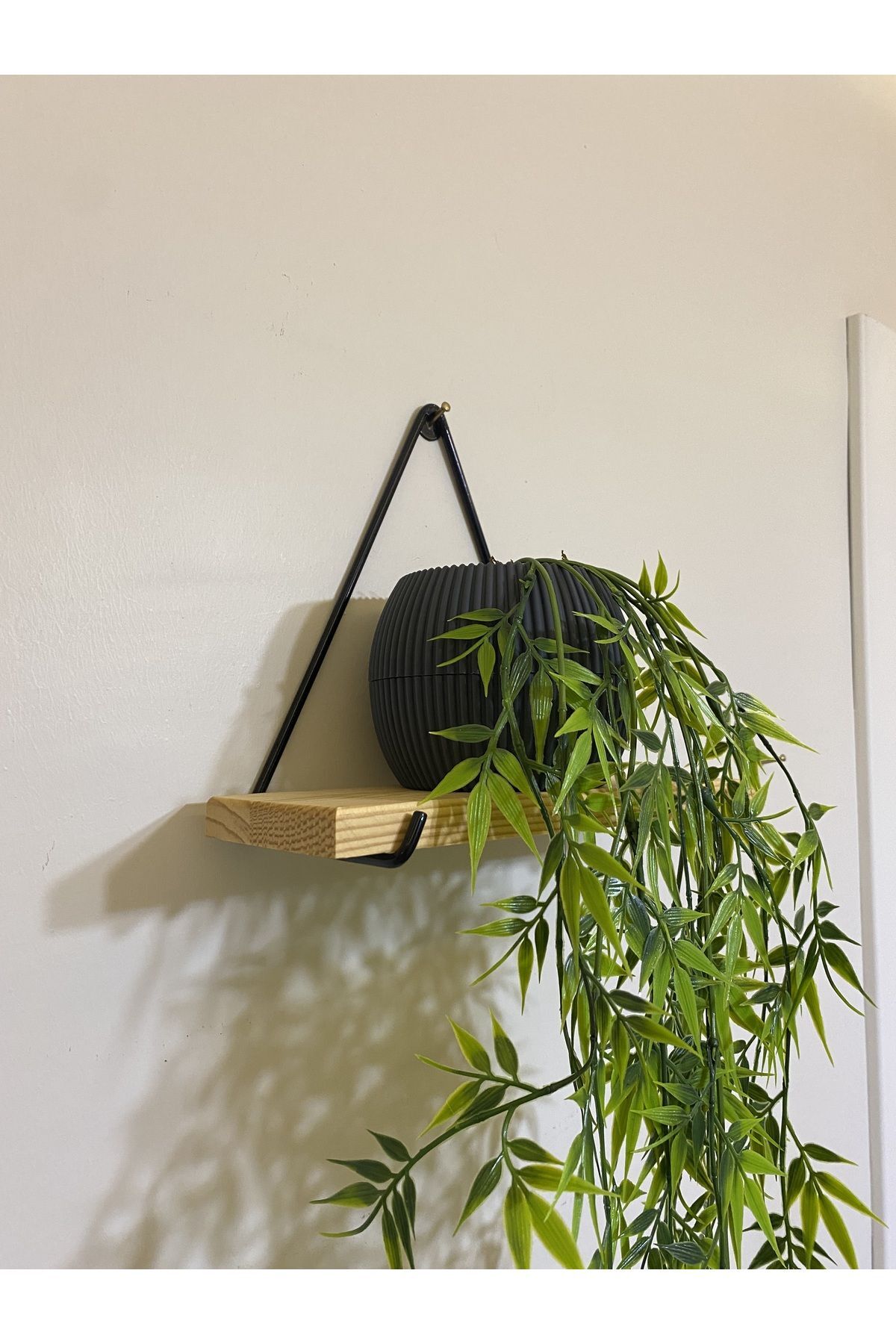 ViraHome Dekoratif Masif Ahşap Raf ve Saksıda Yapay Bambu Yaprağı ...