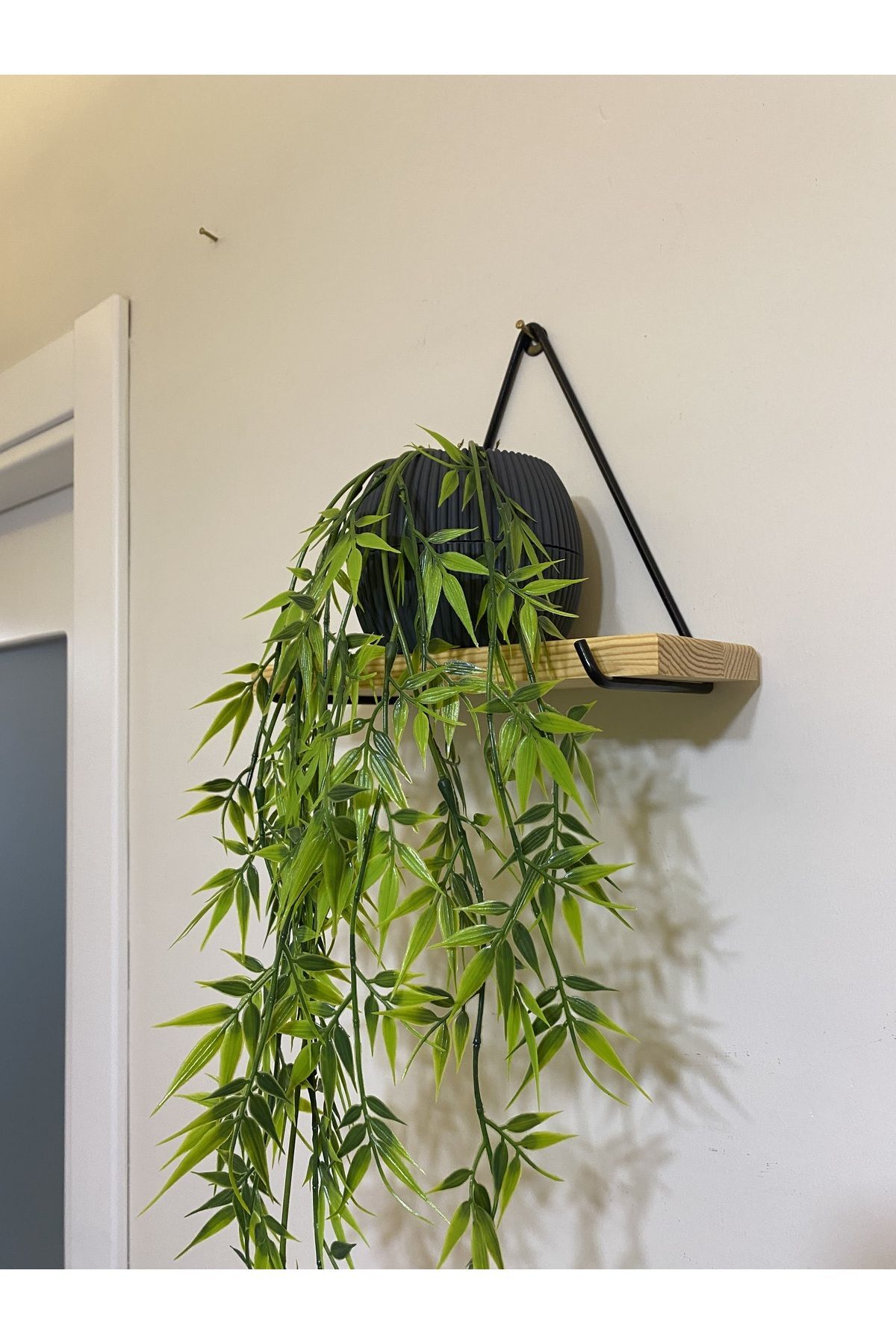 ViraHome Dekoratif Masif Ahşap Raf ve Saksıda Yapay Bambu Yaprağı ...