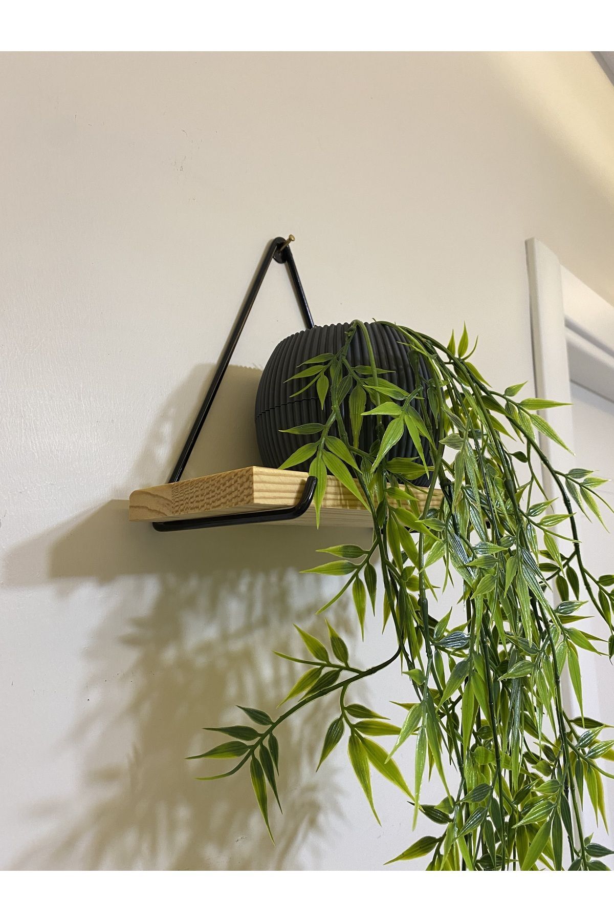 ViraHome Dekoratif Masif Ahşap Raf ve Saksıda Yapay Bambu Yaprağı ...