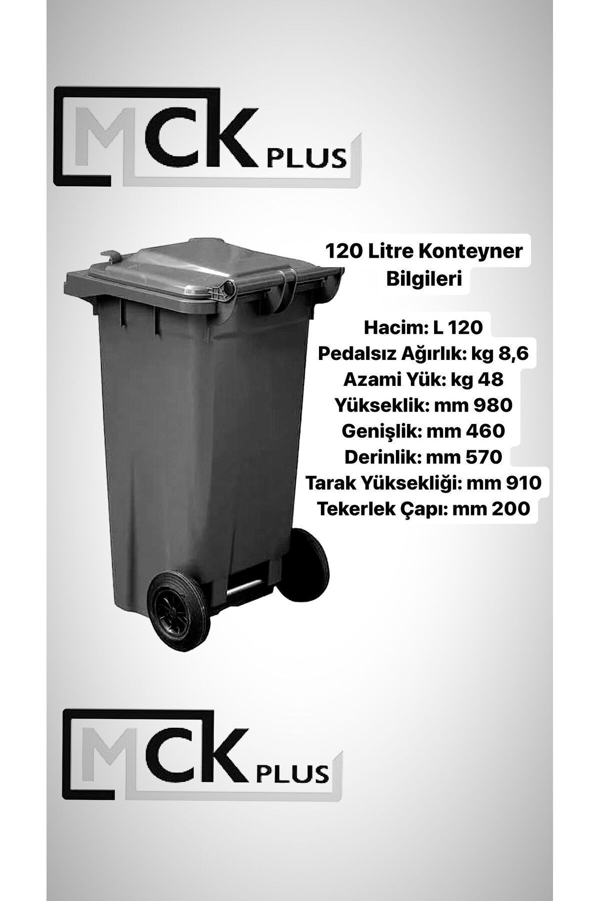 MCK Plus Mck Siyah Plastik Çöp Konteyneri 120 Litre Konteyner - A Isıya ...