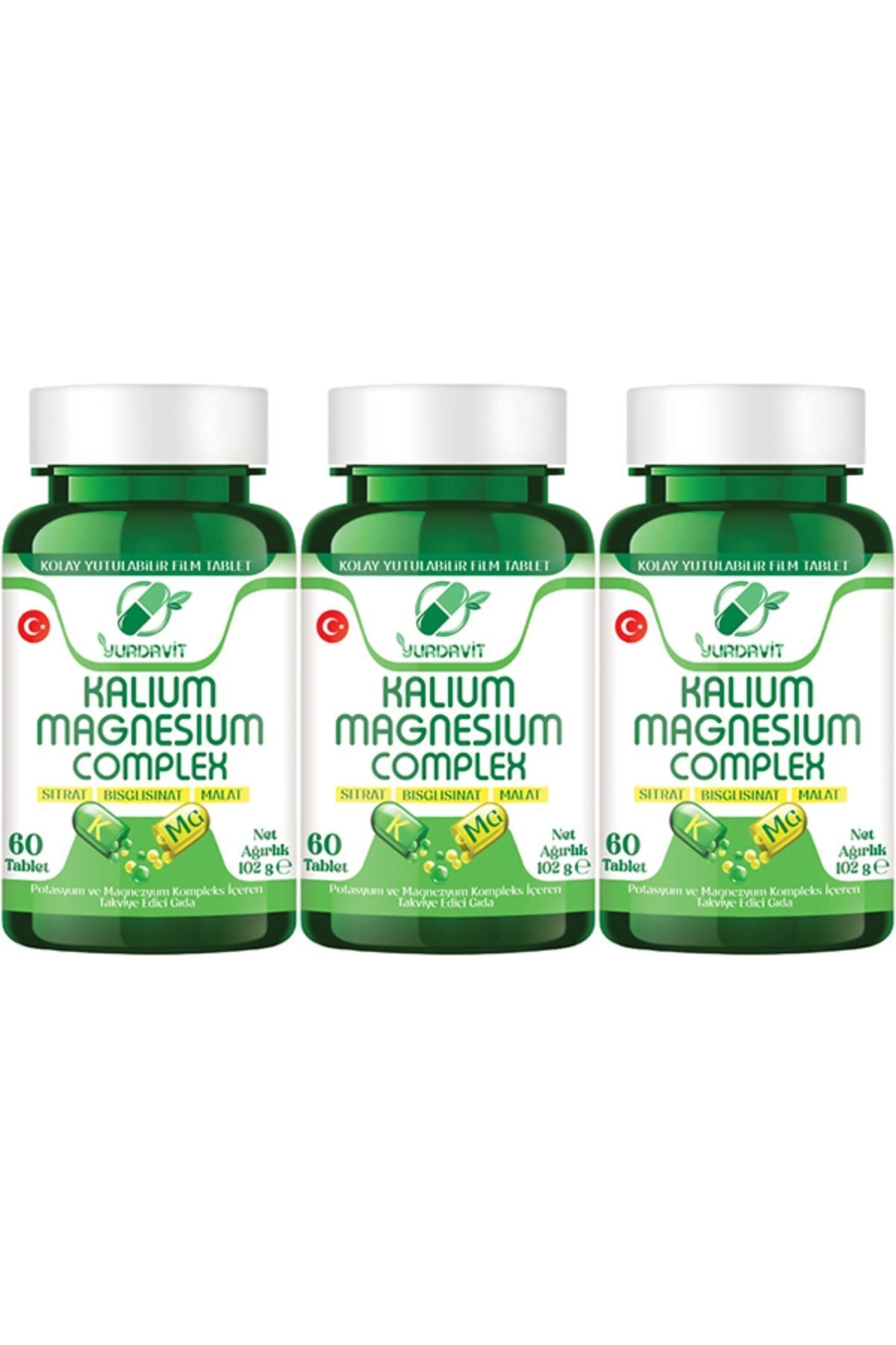 Yurdavit Kalium Magnesium Complex 3x60 Tablet Potasyum Magnezyum Sitrat ...