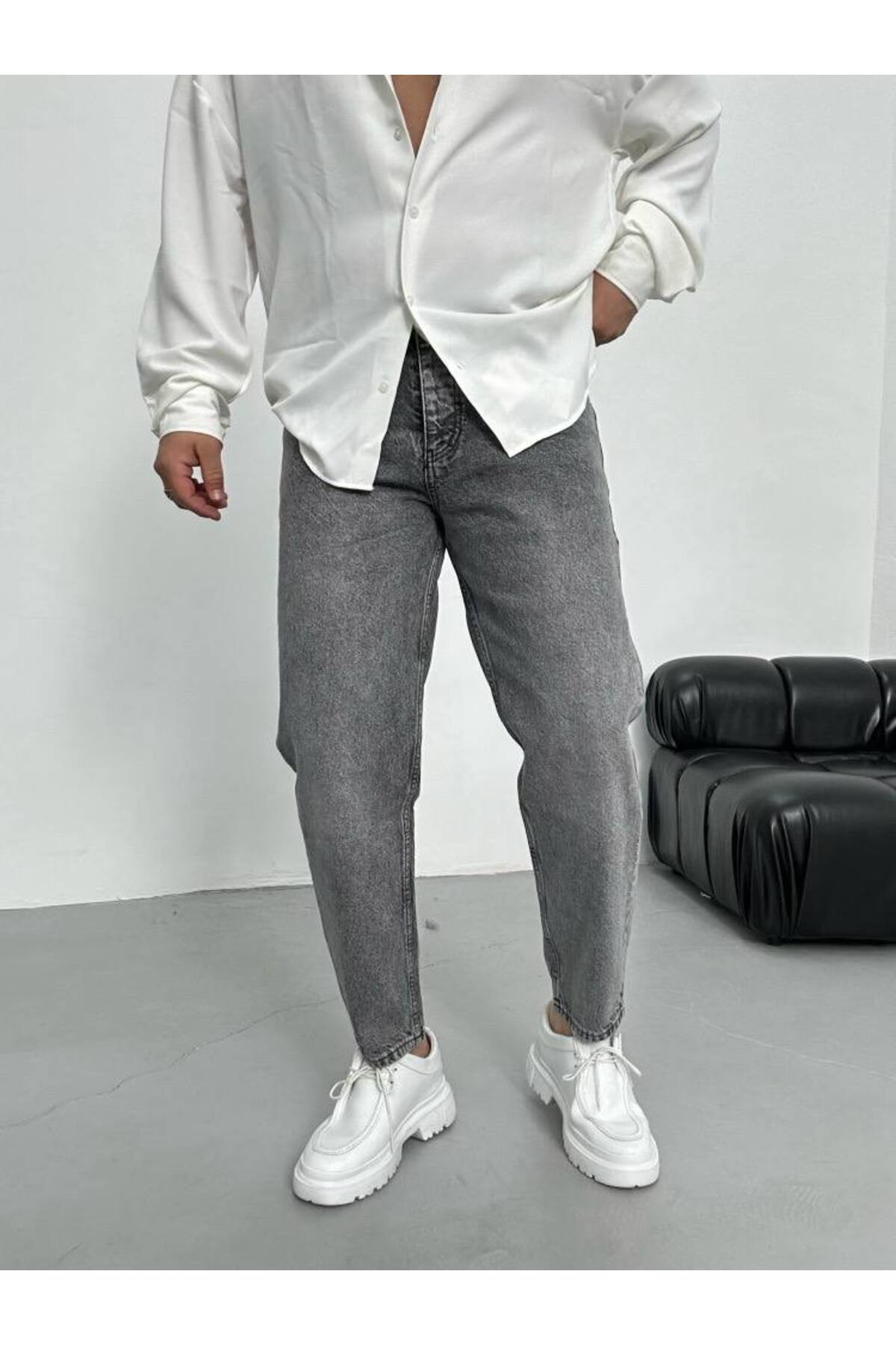 Gambocci High Waist Men's Gray Jeans - Boyfriend Fit- Trendyol