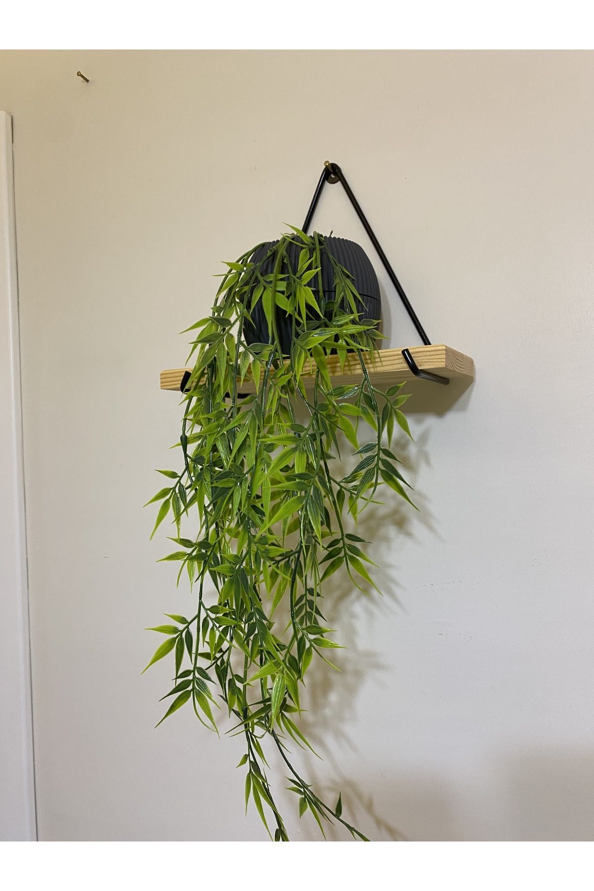 ViraHome Dekoratif Masif Ahşap Raf ve Saksıda Yapay Bambu Yaprağı ...