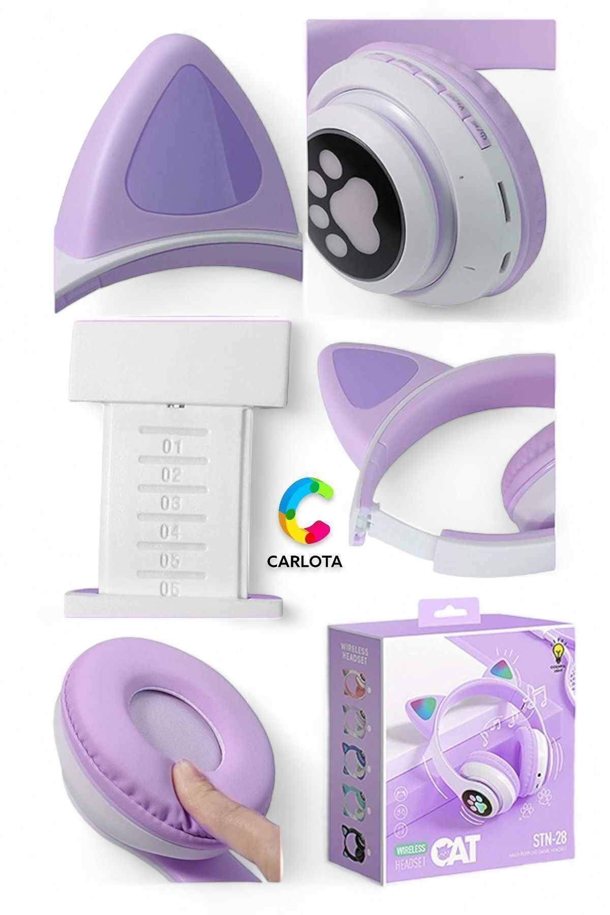 CARLOTA Kablosuz Bluetooth 5.0 Led Işıklı Kedili Kulaklık Hediye ios ...