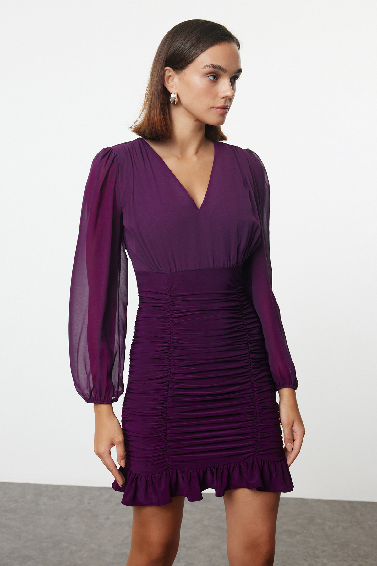 Trendyol Collection Rochie mini cu drapaj de prune - șnur uni ...