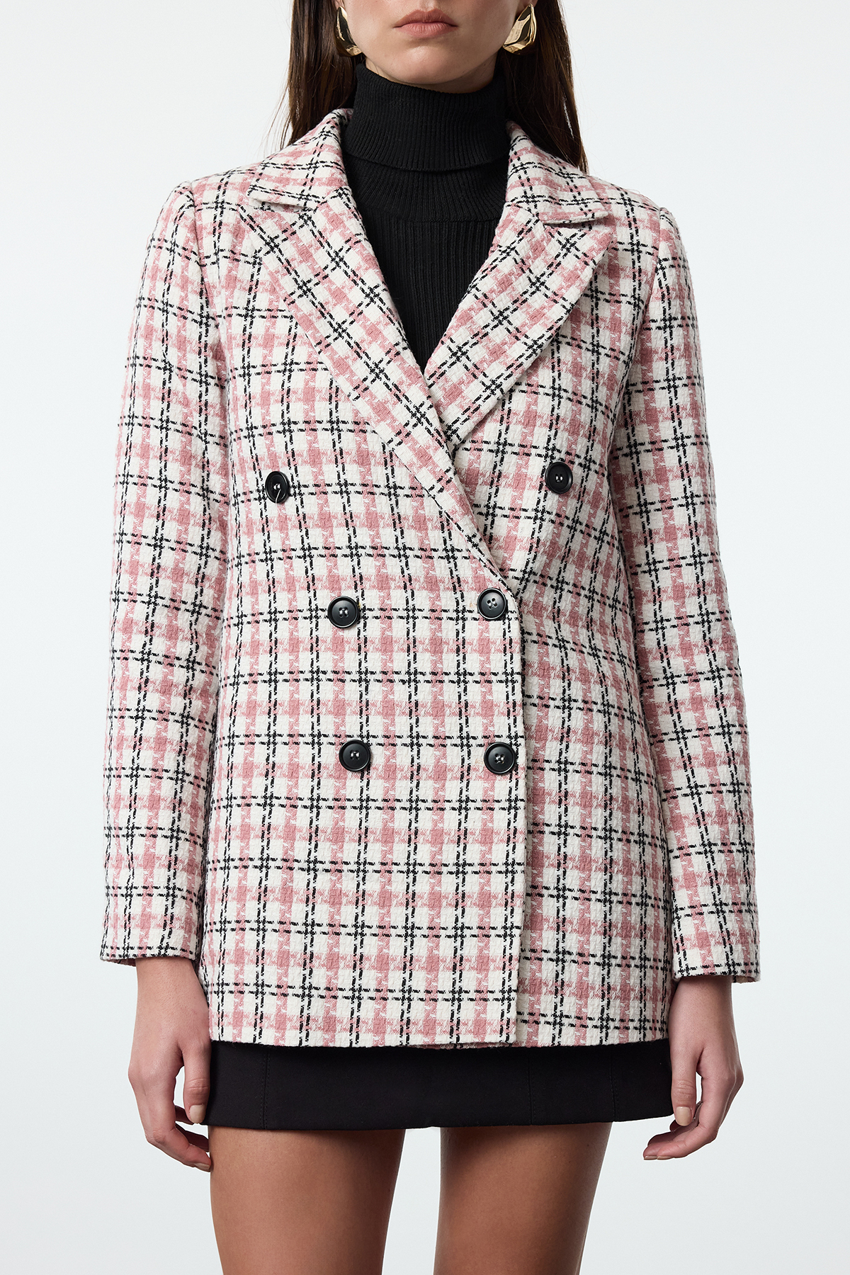 Trendyol Collection Plaid Pattern Dried Rose Blazer Jacket - Double ...