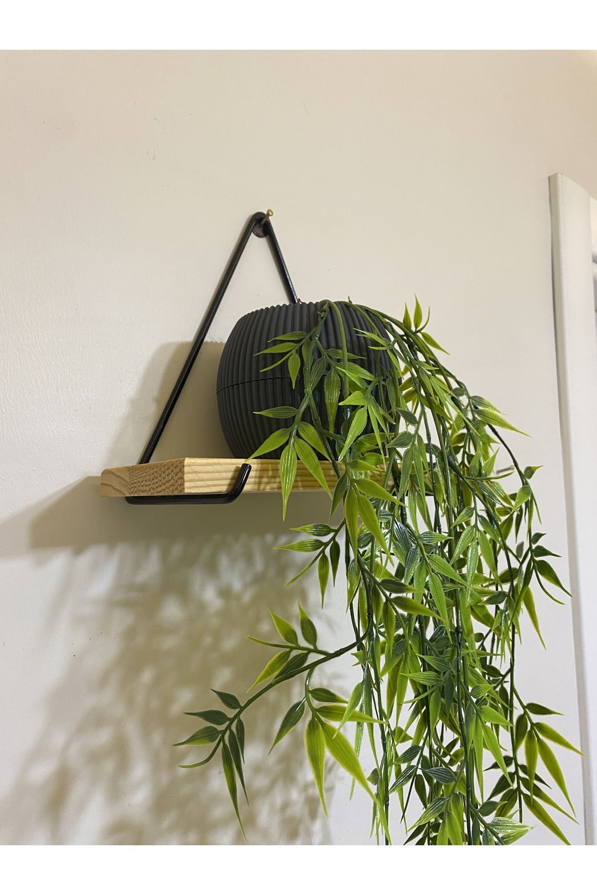 ViraHome Dekoratif Masif Ahşap Raf ve Saksıda Yapay Bambu Yaprağı ...