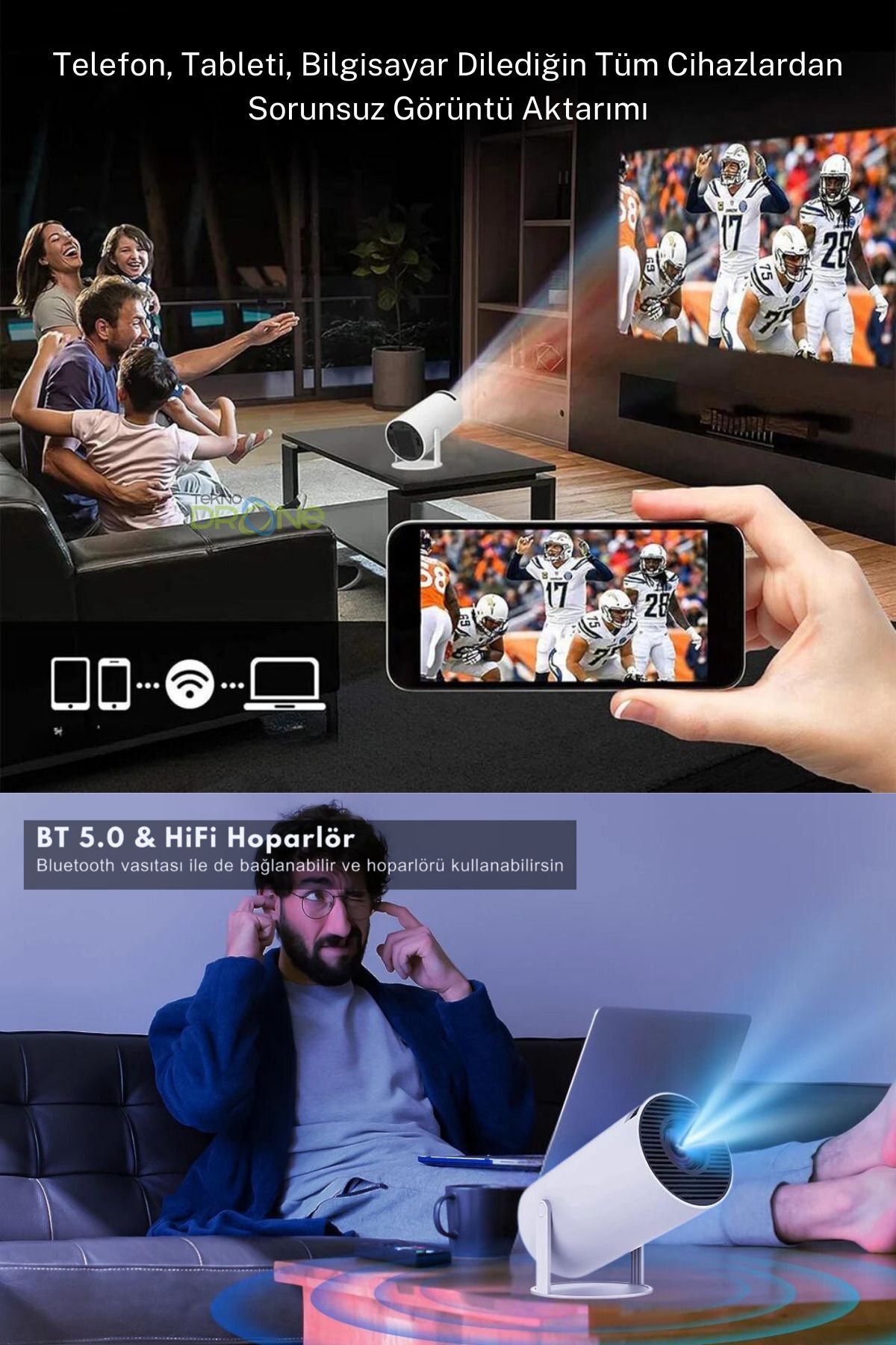 Teknodrone Taşınabilir Android Projeksiyon En Güncel Versiyon Wifi ...