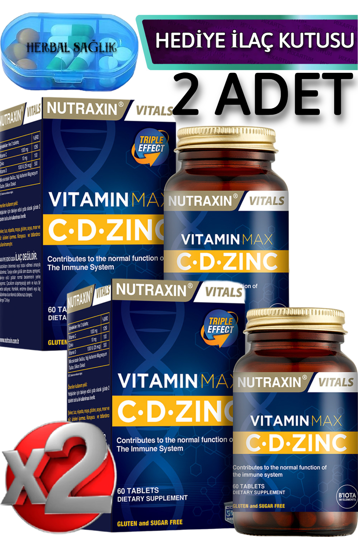 Nutraxin 2 Adet Vitamin Max 60 Adet Tablet - (C Vitamini-D Vitamini ...