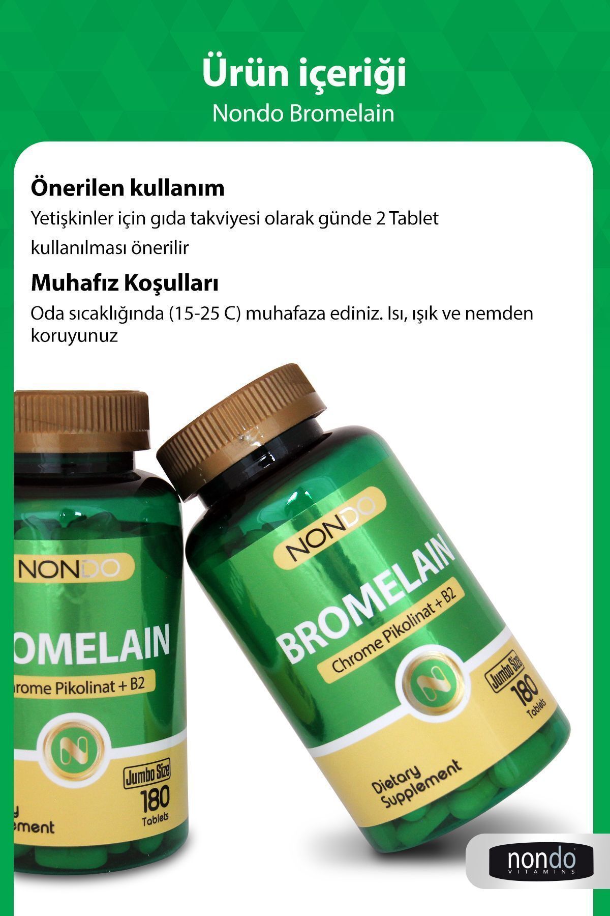 Nondo Bromelain 2400 Gdu 750 Mg 180 Tablet (jumbo Boy Bromelian Ananas Ekstresi Krom Pikolinat ...