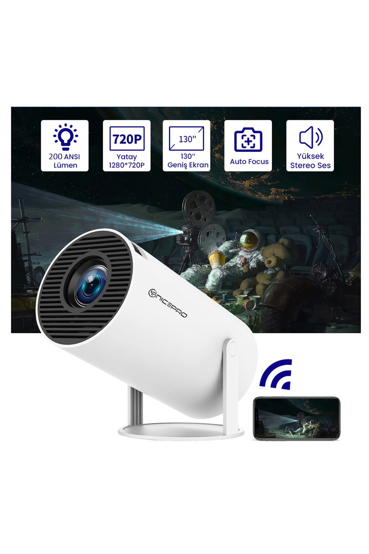 NPO NP315Plus 4K Android11 BT5.0 Wifi6 200ANSI Lümen IOS/Android Taşınabilir Akıllı LED ...