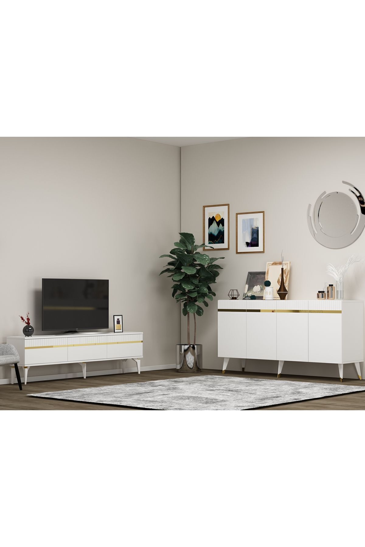 cantek dizayn Defne 180 Cm Tv Sehpası Ve Konsol 2'li Salon Takımı Beyaz ...