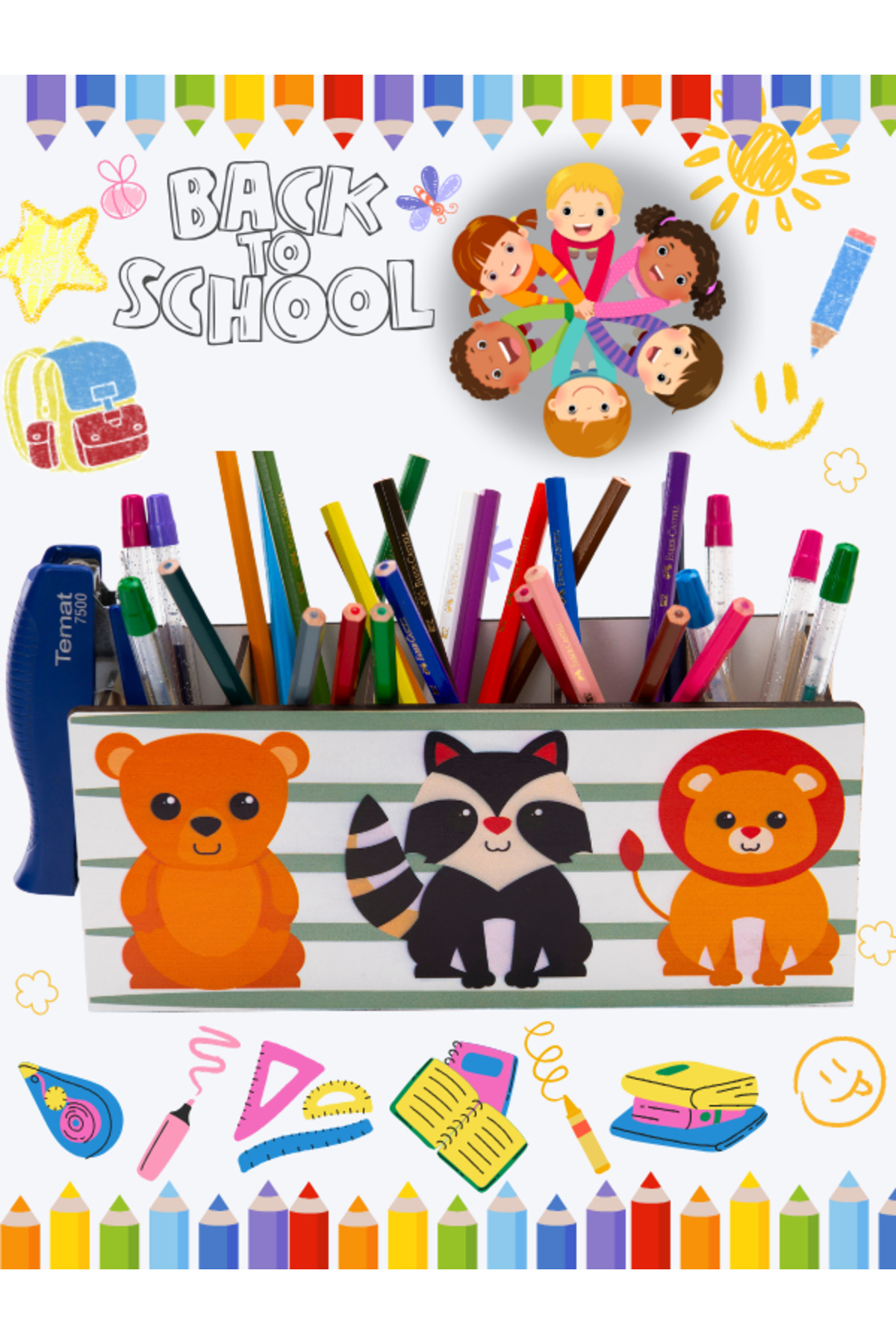 Deep Craft DeepCraft Ahşap Çocuklar İçin Masa Üstü Kare Kalemlik ...