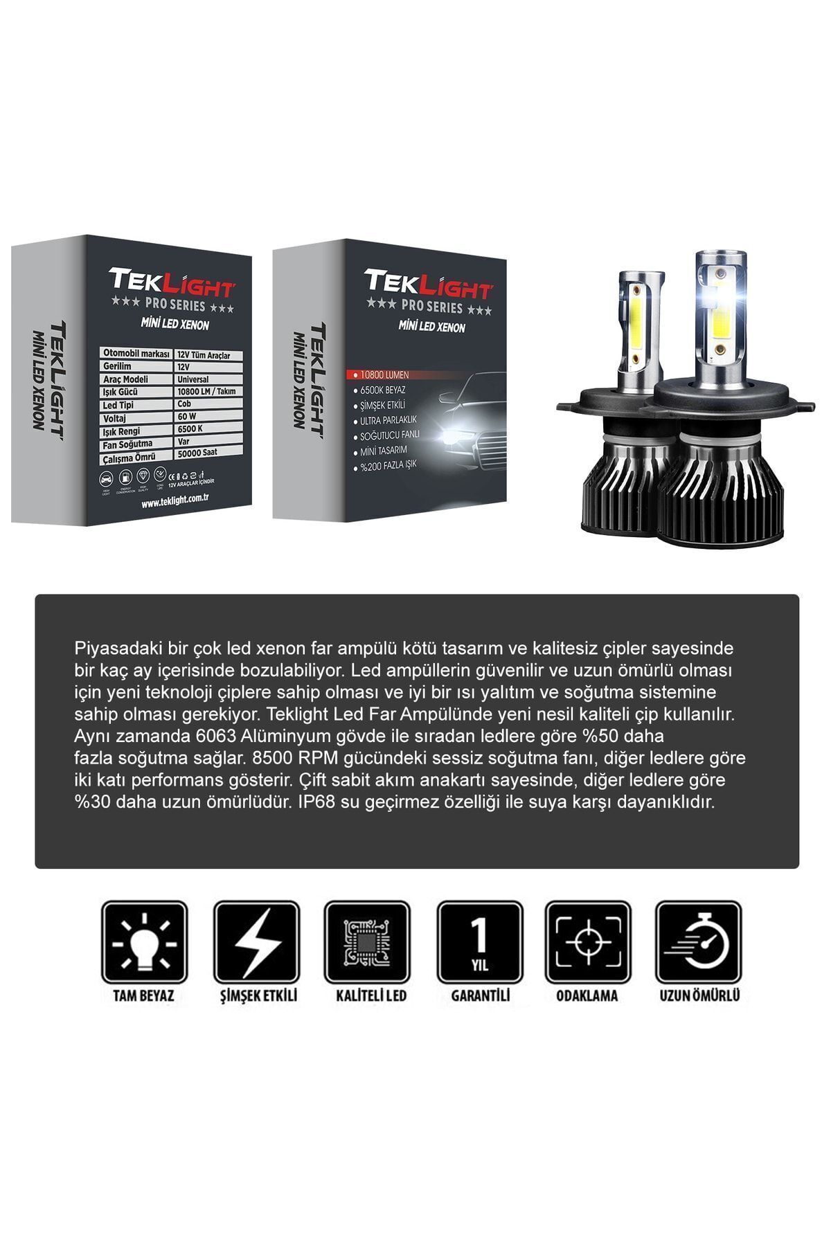 Teklight Pro H4 Led Xenon Far Ampulü Mini Tip Zenon Şimşek Etkili Beyaz - Fiyatı, Yorumları