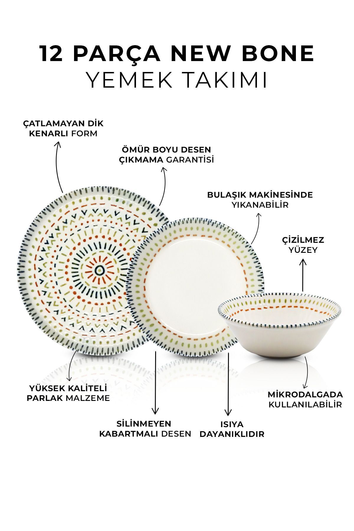 Kitchen Life 12 Parça 4 Kişilik Zen Mandalası Porselen Yemek Takımı ...