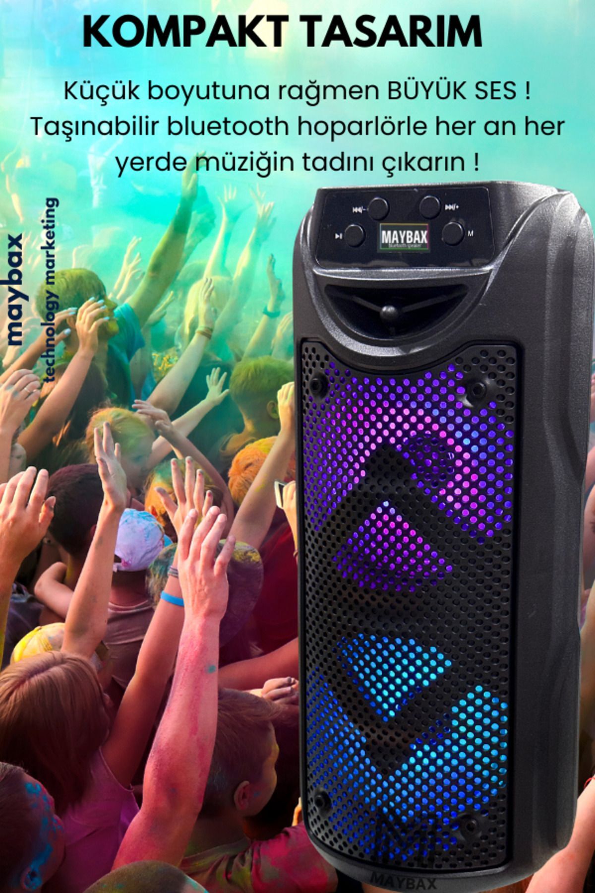 Maybax Bluetooth Hoparlör Parti Hoparlörü Işıklı Ses Bombası Radyo Usb ...