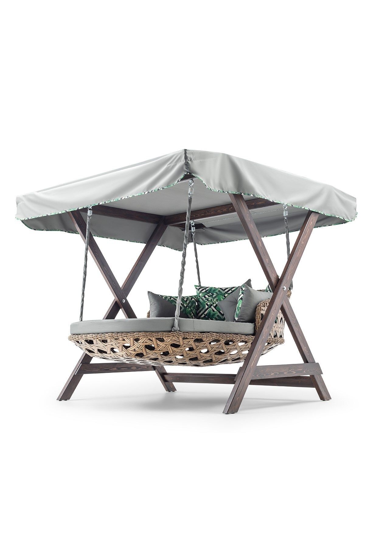 Hier Dominik Swing Ahşap Rattan Salıncak Dış Mekan Bahçe Balkon Ve ...
