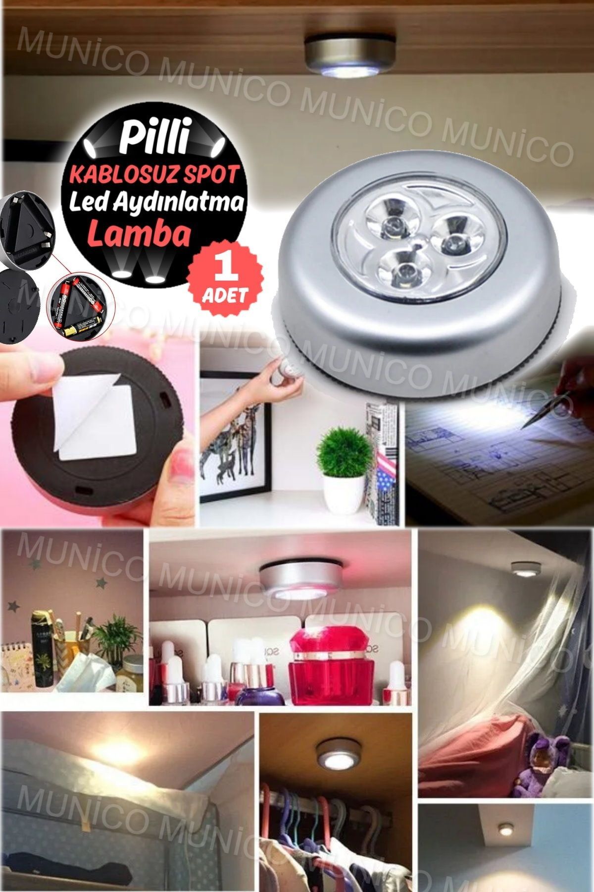 Munico Kabin, Raf ve Dolaplar İçin 3 LED’li Kablosuz Dokunmatik Spot ...