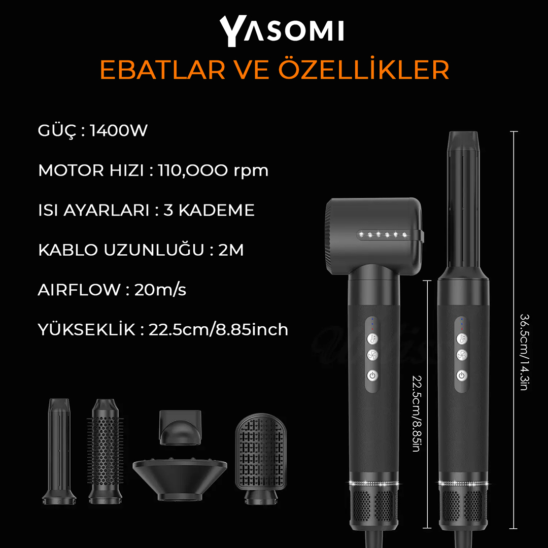 Yasomi S1 Pro 7 In 1 110.000 Rpm Motor Gücü 3 Kademe Saç Şekillendirici ...