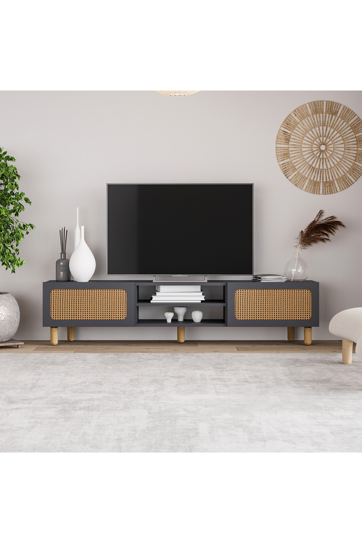 MERT SERT MOBİLYA Boris 180cm Tv Ünitesi, Tv Sehpası, Ahşap Ayak ...