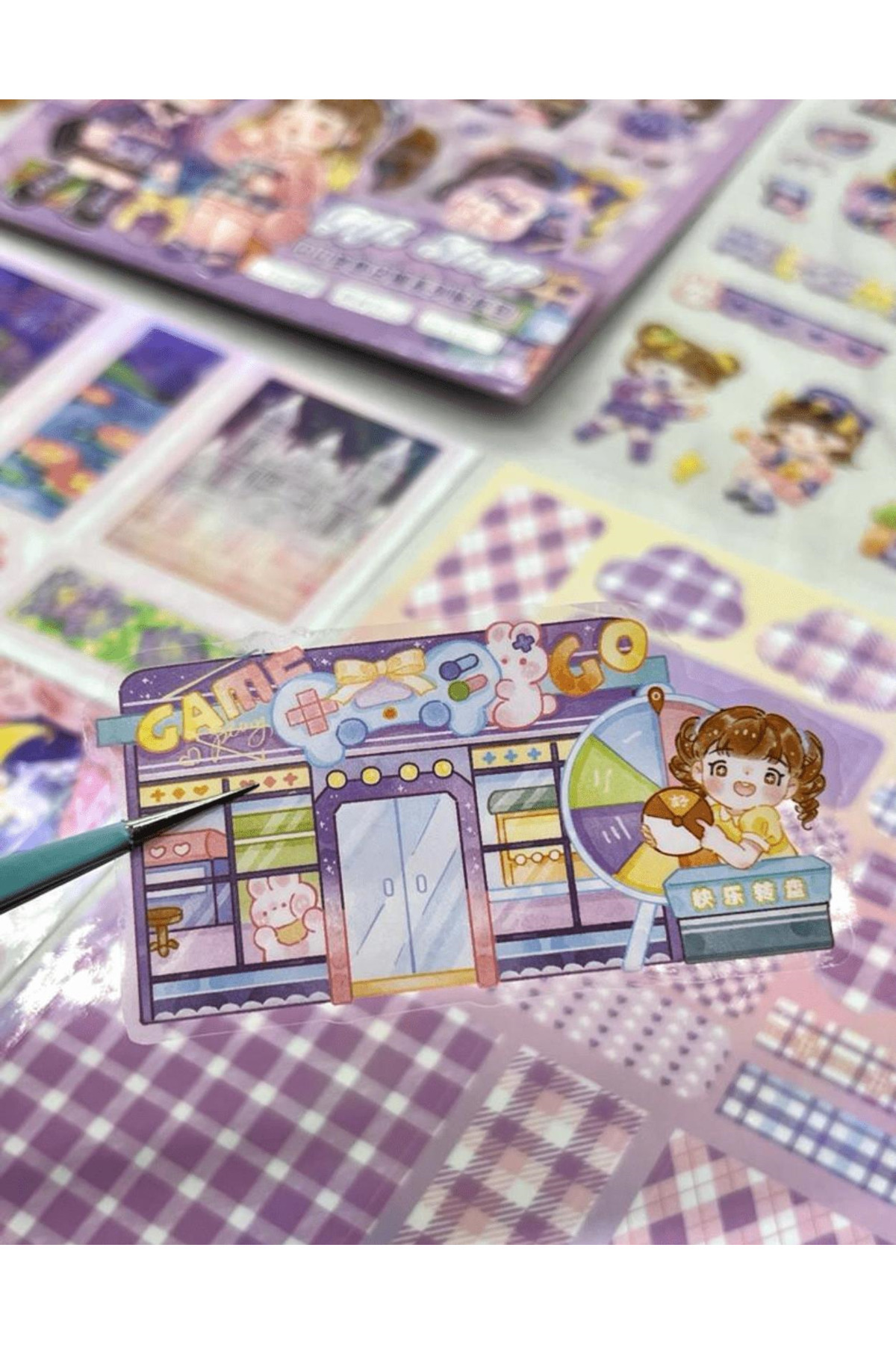 Kağıt Gemi Dükkan Sevimli Hediye Dükkanı Şeffaf Pet Mor Sticker Set ...