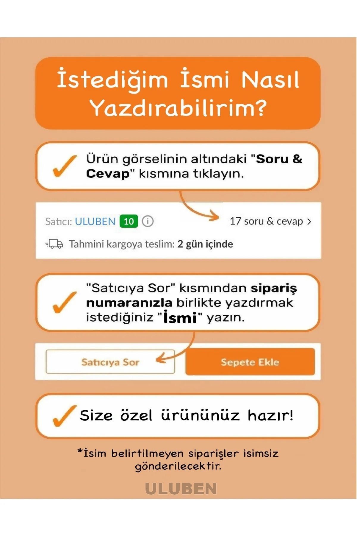 ULUBEN İsimli Kişiye İsme Özel Nakış İşlemeli Kum Beji Kedi Köpek ...