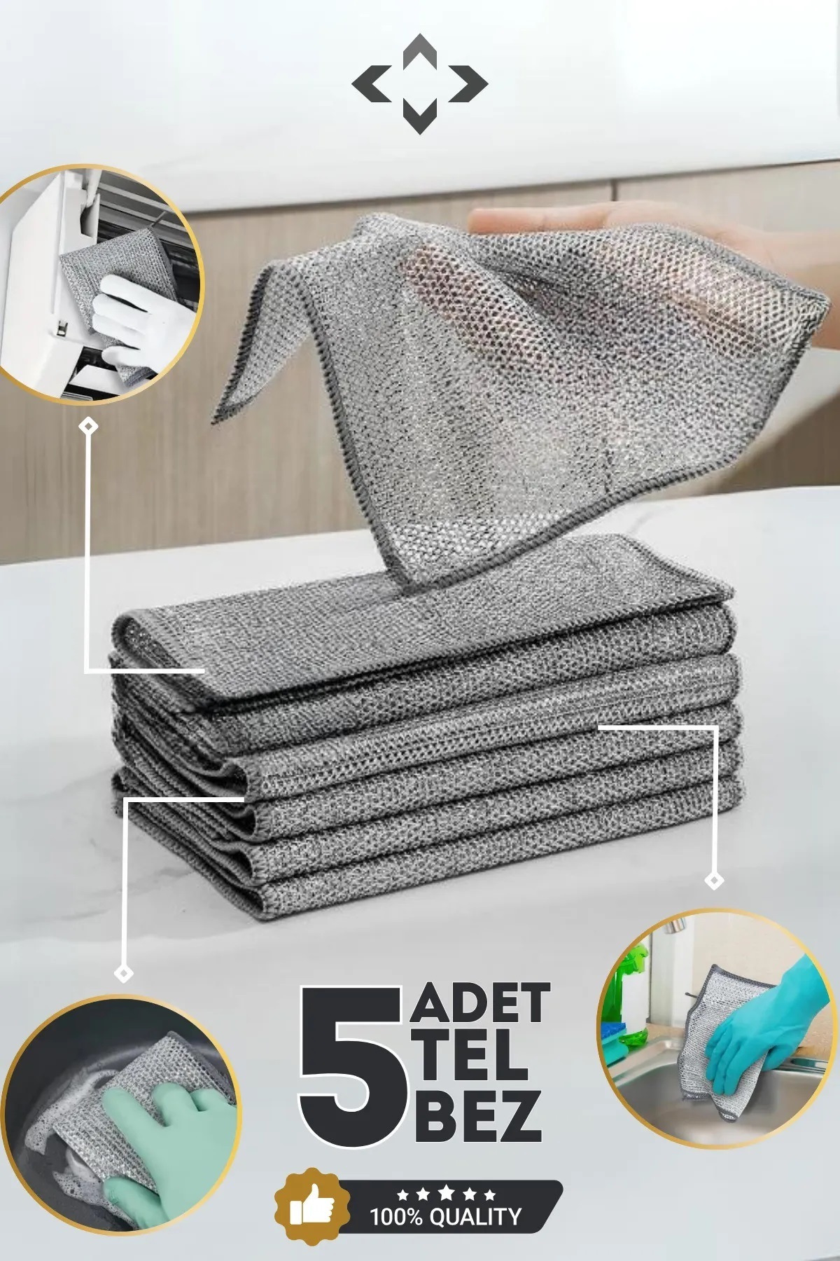 ASYA BAZAAR 5 Adet Highqual Çok Amaçlı Inox Tel Temizlik Bezi Çizmez ...