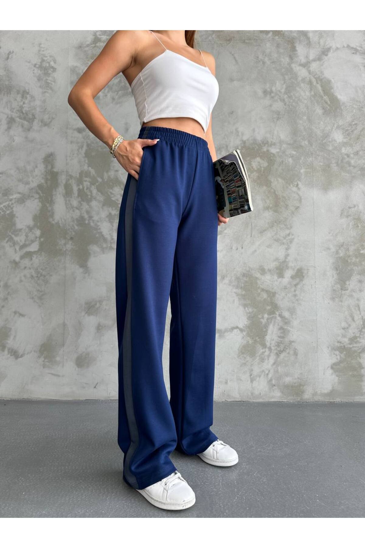 Luna Carina LUNA CARİNA Kadın Modal Kumaş Yanı Şeritli Palazzo Pantolon ...