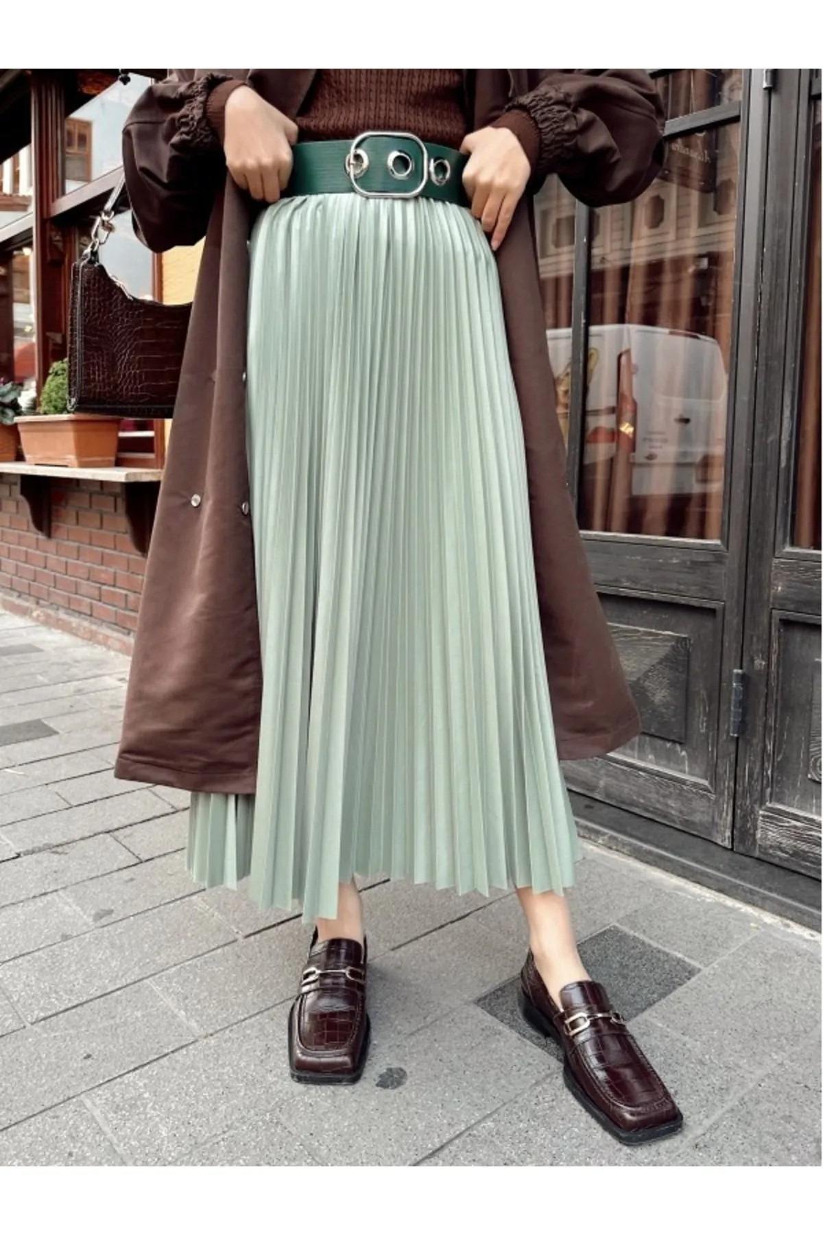 NEW JOURNAL Kadın Su Yeşili Beli Gizli Lastikli Piliseli Uzun Etek Nwj ...