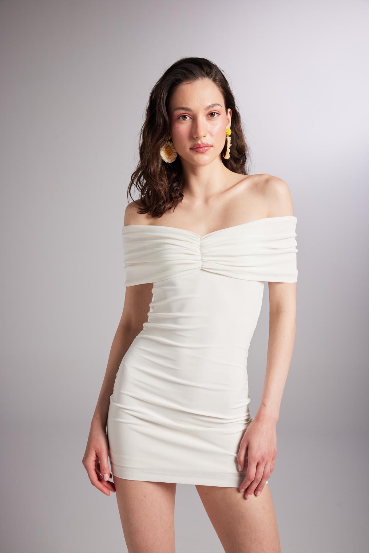 HOLLY LOLLY Madonna Collar Mini Muse Dress White - Trendyol