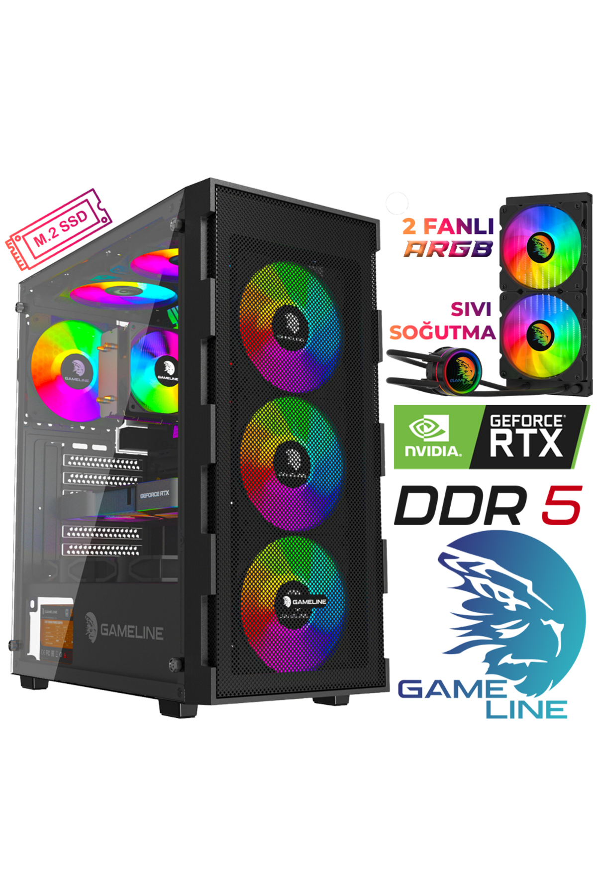 GAMELİNE Gameline GL-08 Ryzen 5 8400F 32GB DDR5 1TB SSD RTX3060 12GB Sıvı Soğutmalı Oyuncu ...