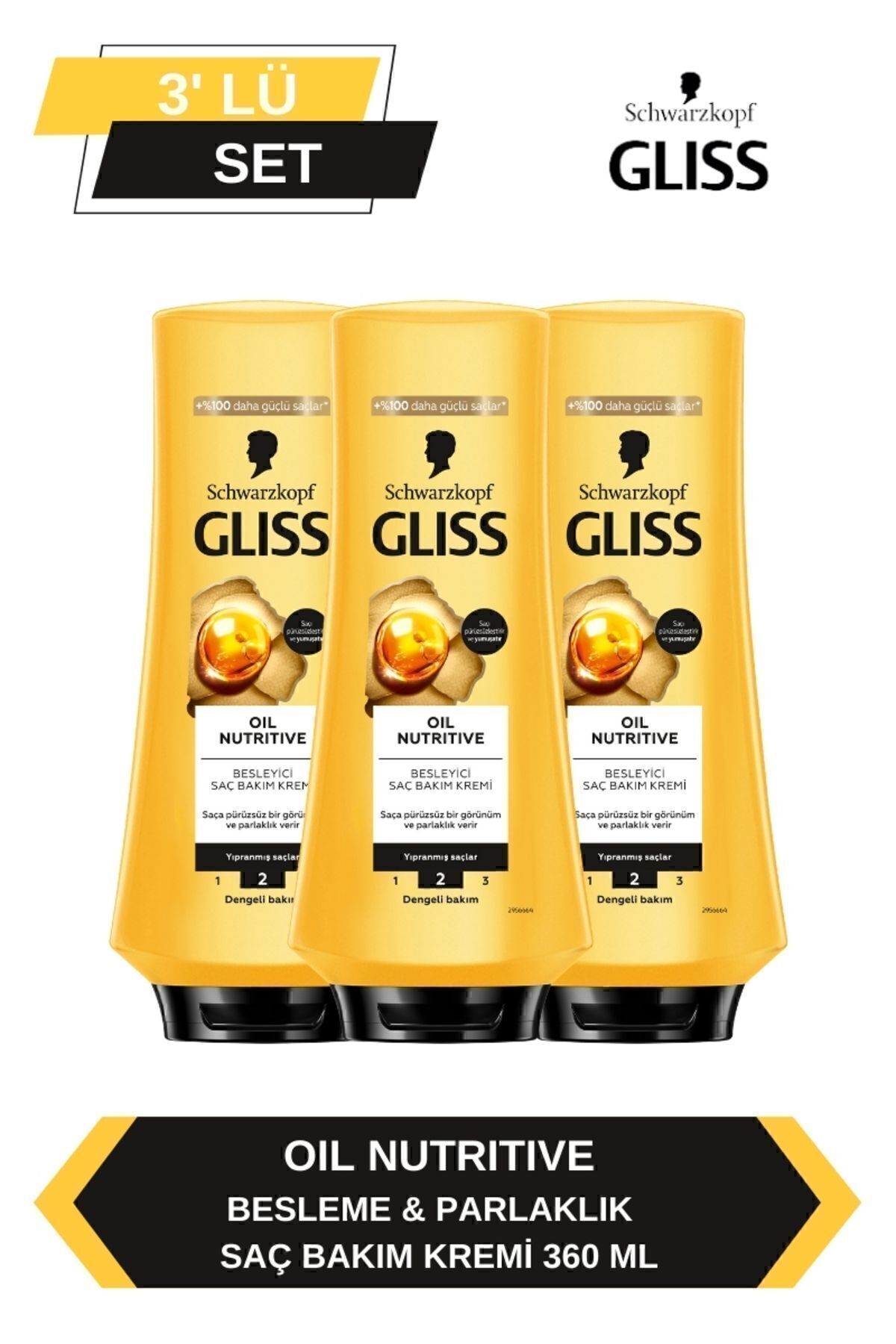 Gliss Oil Nutritive Saç Kremi 360ml x 3'lü Set Fiyatı, Yorumları - Trendyol