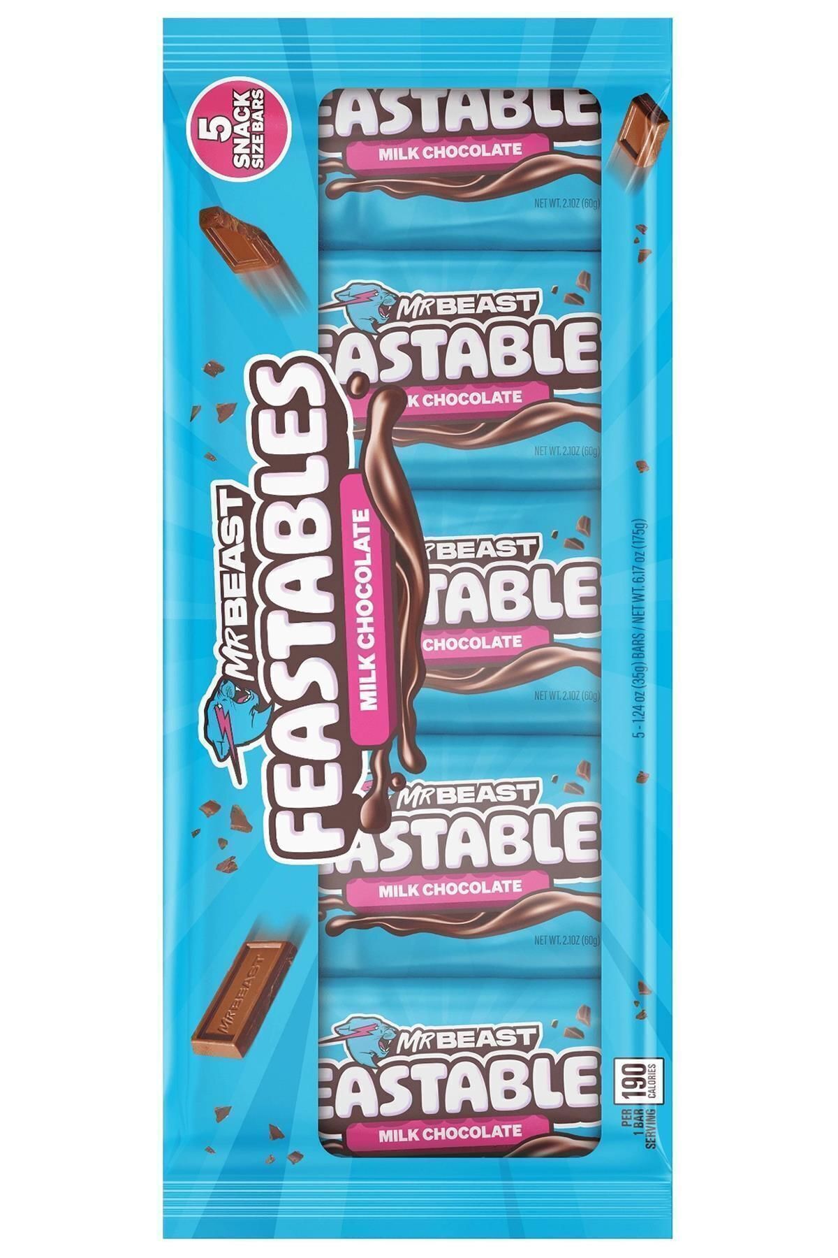 Feastables Mr Beast Feastables Milk Chocolate 5 Snack Size Bars 35 gr X ...