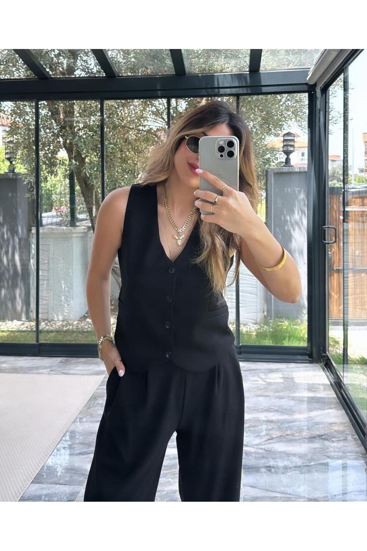 Paw Garage Scuba Krep Yelek Pantolon Takım, Kendi Kumaşından Astarlı Yelekli Pantolonlu Kadın ...