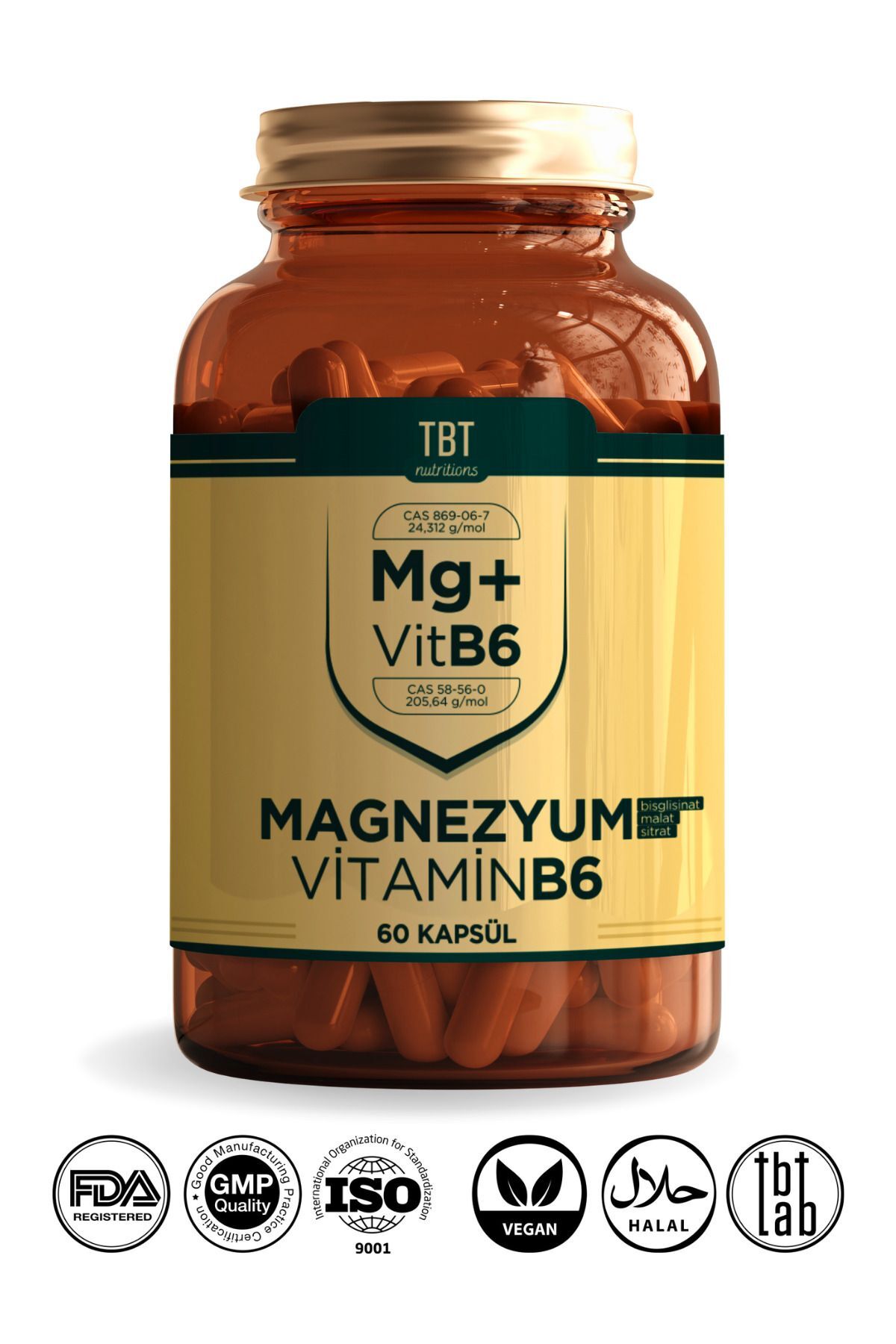 TBT Magnezyum Bisglisinat/malat/sitrat + Vitamin B6 600 Mg 60 Kapsül ...