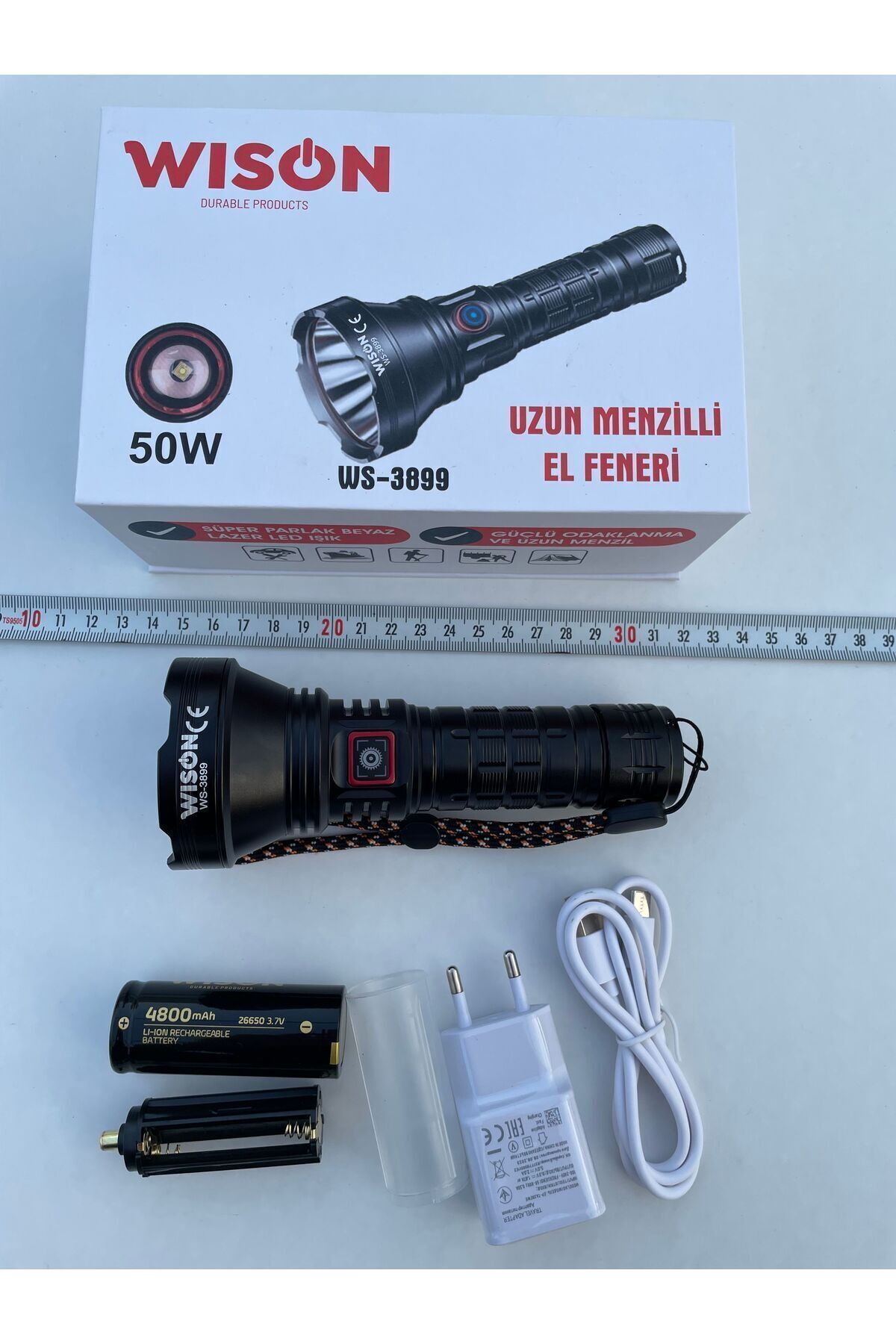 Trend Teknoloji Wison WS-3899 Uzun Menzilli Profesyonel El Feneri 50 Watt 4800 Mah Pil, Süper ...