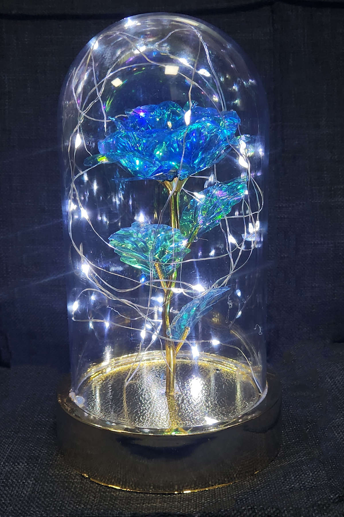 ALSHOP Gold Tabanlı Beyaz Led Işıklı Sevgililer Günü Solmayan Sonsuzluk Gülü Fanuslu Gece ...